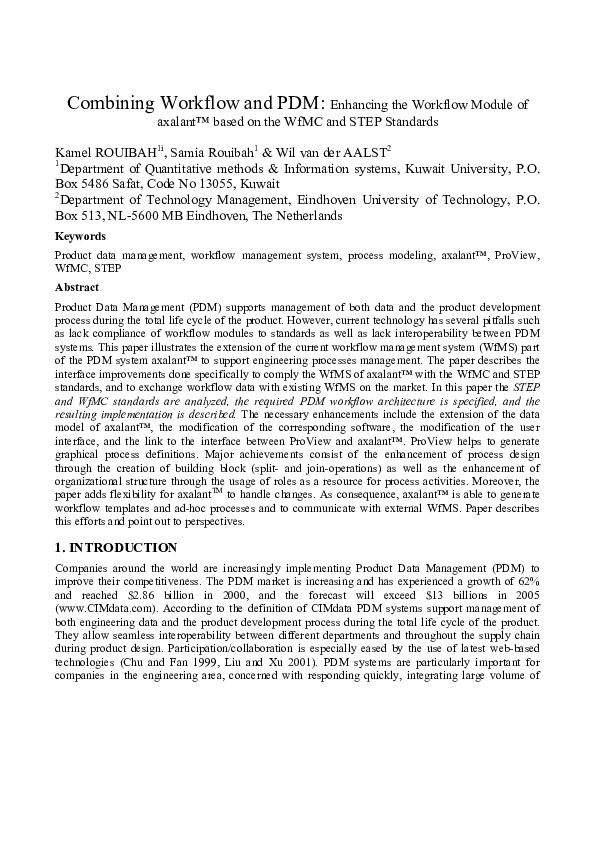 (PDF) Combining Workflow and PDM: Enhancing the Workflow Module of ... (PDF) Combining Workflow and PDM: Enhancing the Workflow Module of ...
