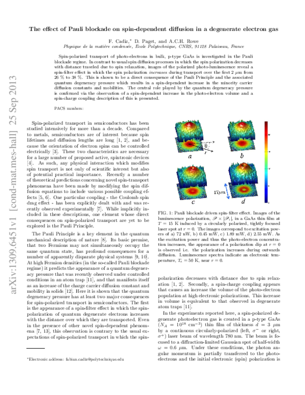 (PDF) Effect of Pauli Blockade on Spin-Dependent Diffusion in a Degenerate Electron Gas