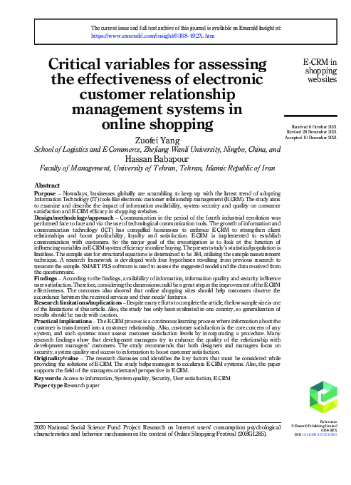 Pdf Critical Variables For Assessing The Effectiveness Of Electronic