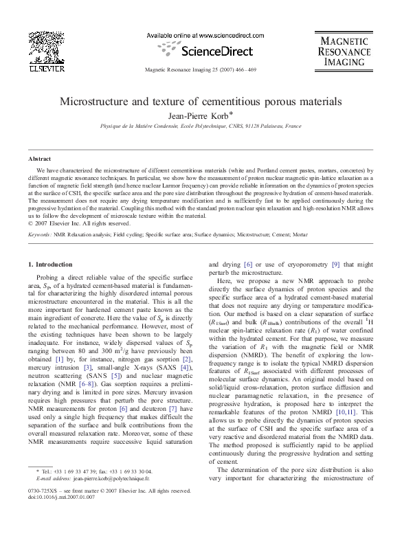 (PDF) Microstructure and texture of cementitious porous materials