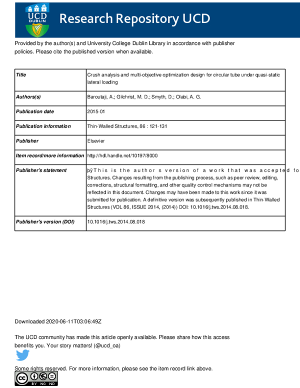 (PDF) Crush analysis and multi-objective optimization design for circular tube under quasi ...