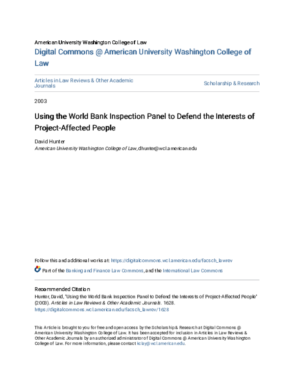 (PDF) Using the World Bank Inspection Panel to Defend the Interests of ...