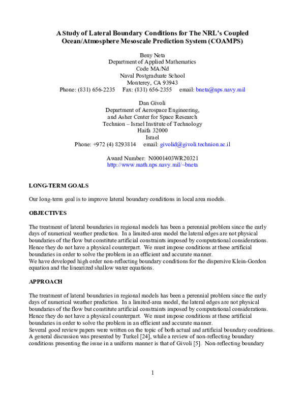 (PDF) A Study of Lateral Boundary Conditions for the NRL's Coupled ...