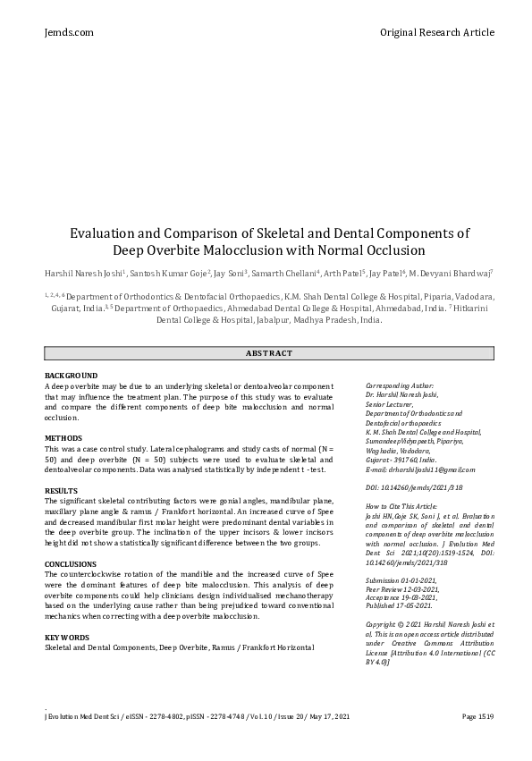 (PDF) Evaluation and Comparison of Skeletal and Dental Components of ...