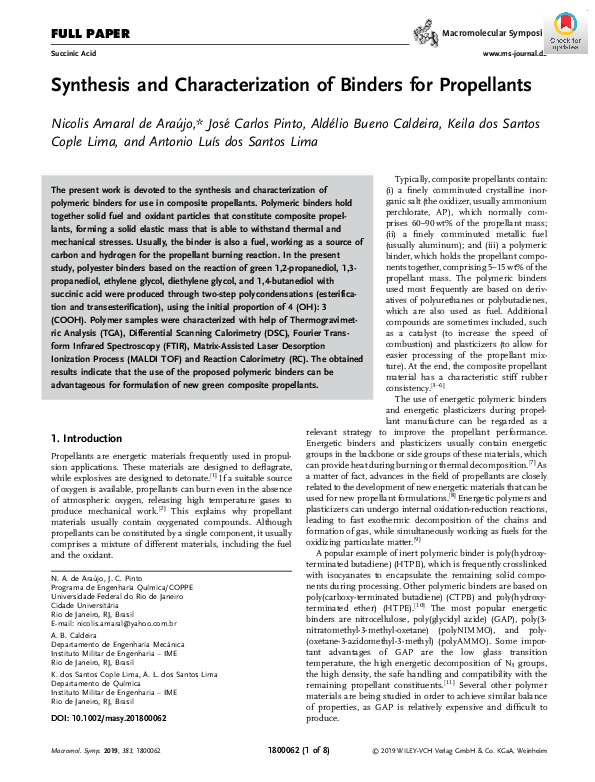 (PDF) Synthesis and Characterization of Binders for Propellants
