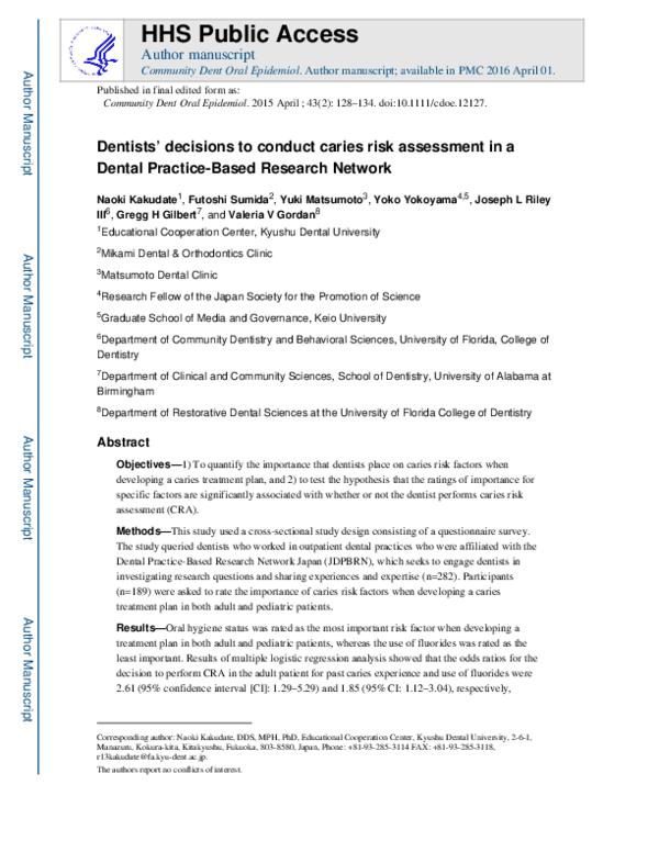 (PDF) Dentists’ decisions to conduct caries risk assessment in a Dental ...