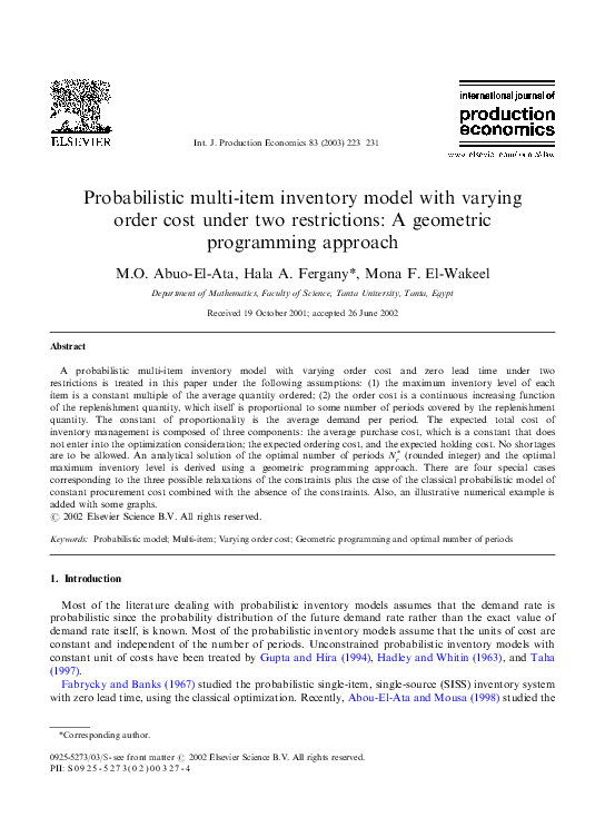 (PDF) Probabilistic multi-item inventory model with varying order cost ...