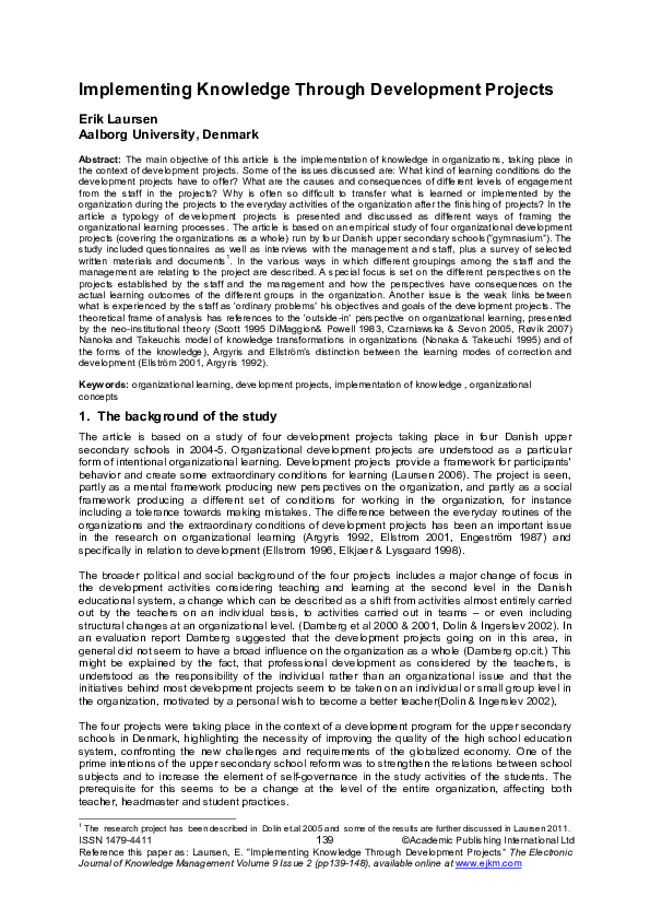 (PDF) Knowledge Implementation in Development Projects