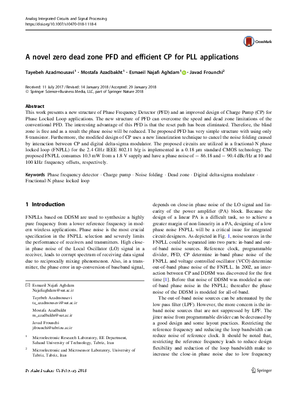 (PDF) A novel zero dead zone PFD and efficient CP for PLL applications
