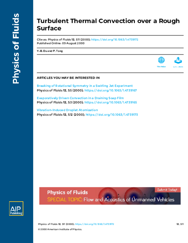 (PDF) Turbulent Thermal Convection over a Rough Surface