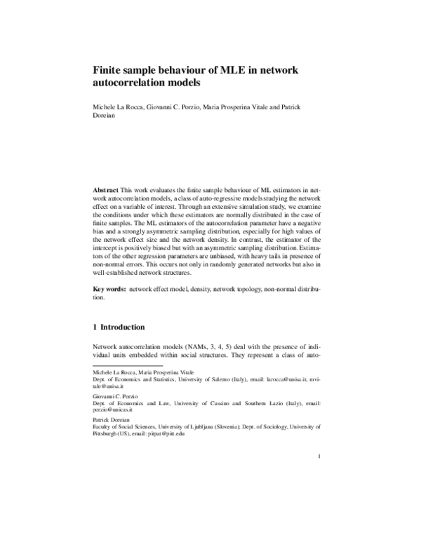 (PDF) Finite Sample Behavior of MLE in Network Autocorrelation Models