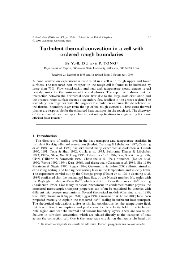 Pdf Turbulent Thermal Convection In A Cell With Ordered Rough Boundaries