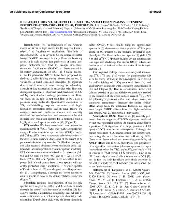 (PDF) High-Resolution SO2 Isotopologue Spectra and Sulfur Non-Mass ...