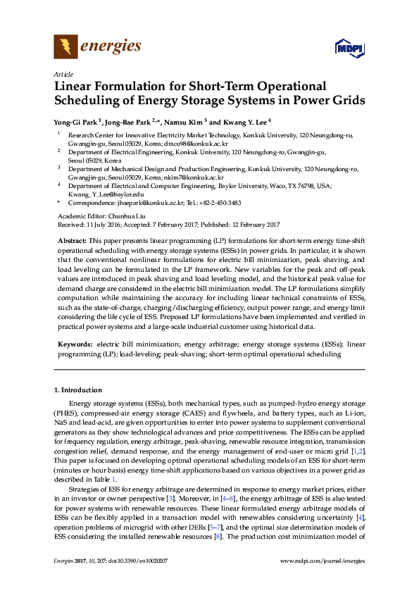 (PDF) Linear Formulation for Short-Term Operational Scheduling of ...