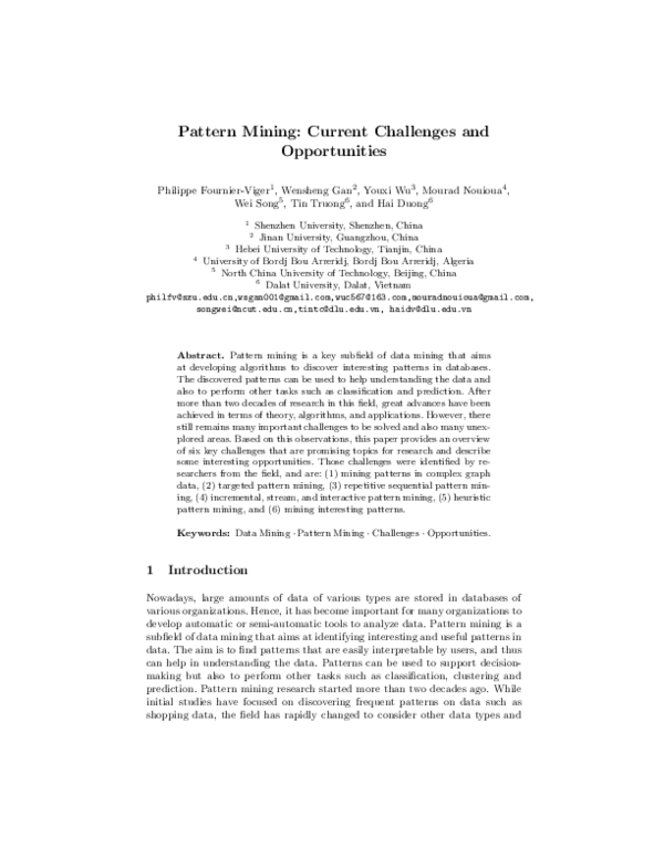 (PDF) Pattern Mining: Current Challenges and Opportunities
