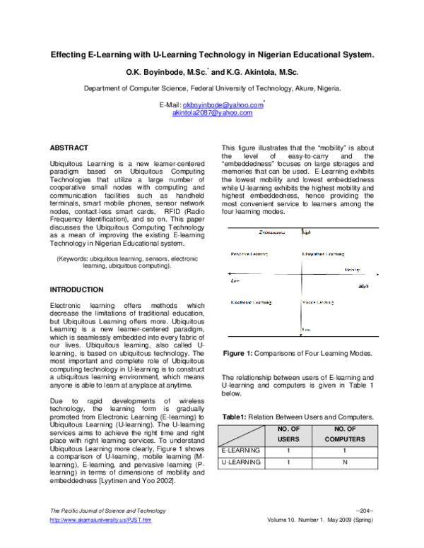 Pdf Effecting E Learning With U Learning Technology In Nigerian