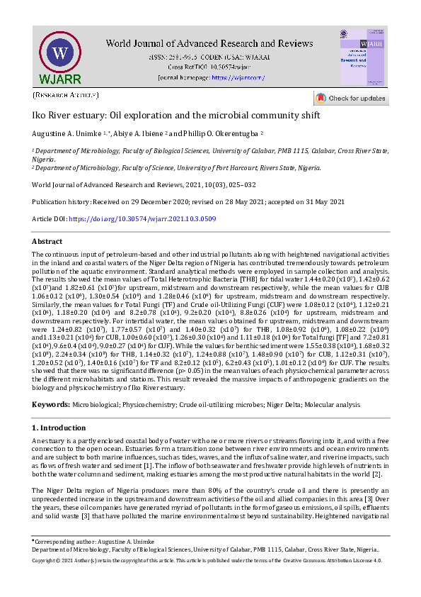 (PDF) Iko River estuary: Oil exploration and the microbial community ...