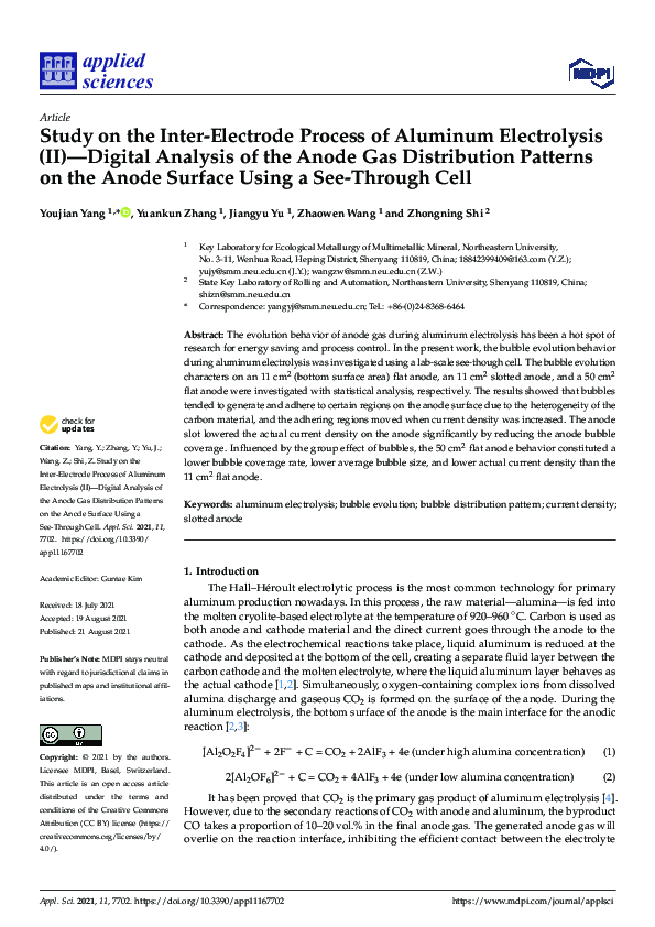 (PDF) Study on the Inter-Electrode Process of Aluminum Electrolysis (Ⅱ ...