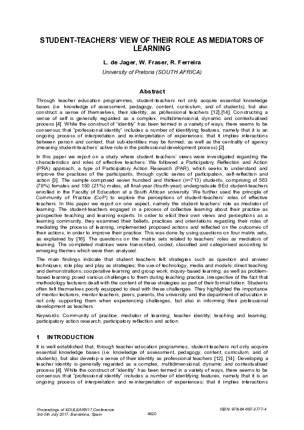 (PDF) Student-Teachers’ View of Their Role as Mediators of Learning