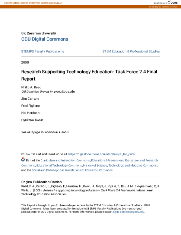(PDF) Research Supporting Technology Education- Task Force 2.4 Final Report