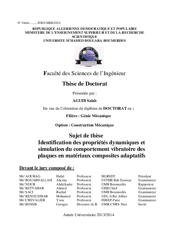 (PDF) République Algérienne Démocratique et Populaire Ministère de l'Enseignement Supérieur et ...