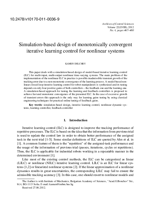 (PDF) Simulation-based design of monotonically convergent iterative learning control for ...