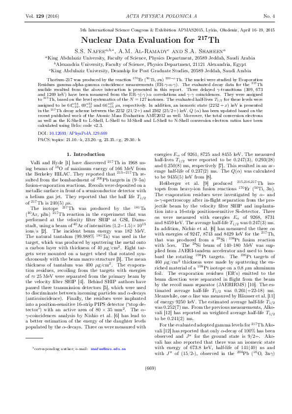 (PDF) Nuclear Data Evaluation for217Th