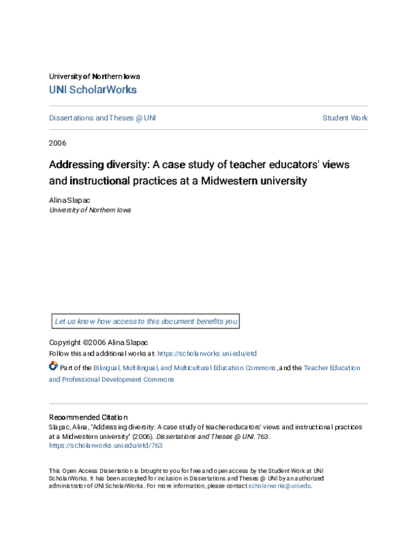 (PDF) Addressing diversity: A case study of teacher educators' views ...