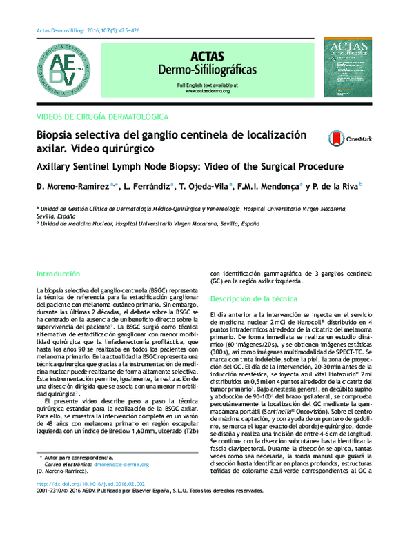 (PDF) Biopsia selectiva del ganglio centinela de localización axilar ...