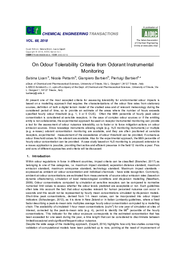 (PDF) On odour tolerability criteria from odorant instrumental monitoring