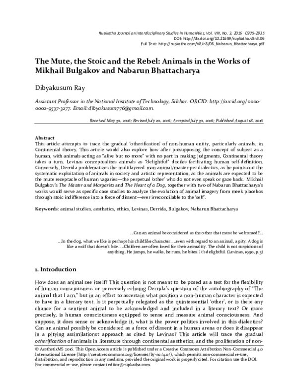 (PDF) The Mute, the Stoic and the Rebel: Animals in the Works of ...