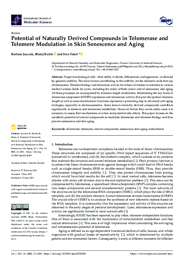 (PDF) Potential of Naturally Derived Compounds in Telomerase and ...