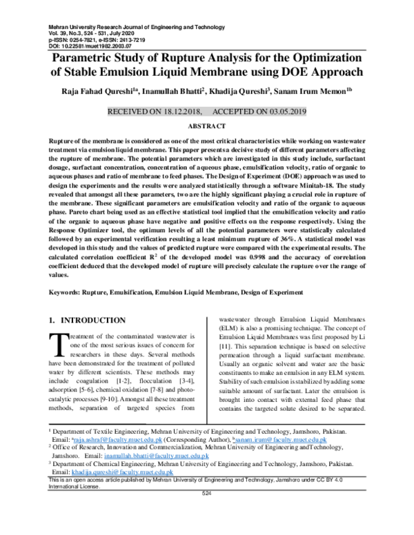 (PDF) Parametric Study of Rupture Analysis for the Optimization of Stable Emulsion Liquid ...