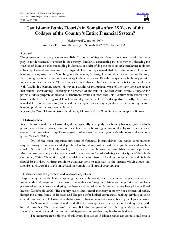 (PDF) Can Islamic Banks Flourish in Somalia after 25 Years of the ...
