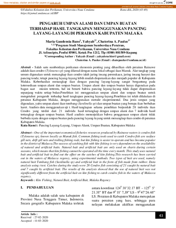 (PDF) Pengaruh Umpan Alami Dan Umpan Buatan Terhadap Hasil Tangkapan ...