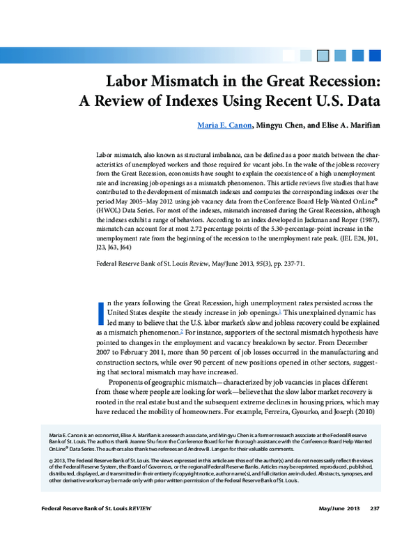 (PDF) Labor Mismatch in the Great Recession: A Review of Indexes Using ...
