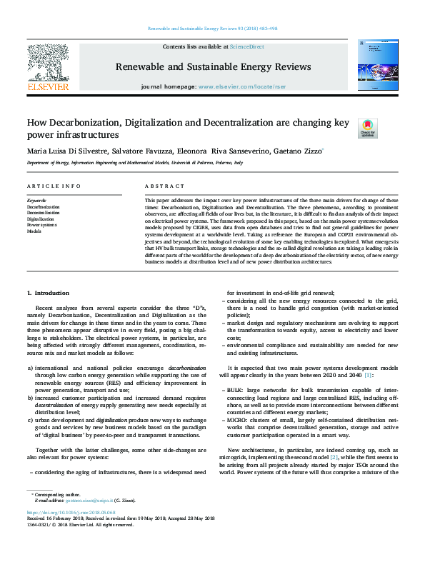 (PDF) How Decarbonization, Digitalization and Decentralization are changing key power ...