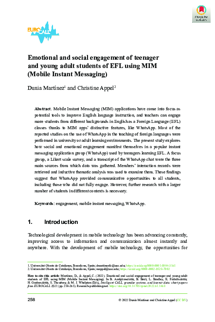 (PDF) Emotional and social engagement of teenager and young adult ...