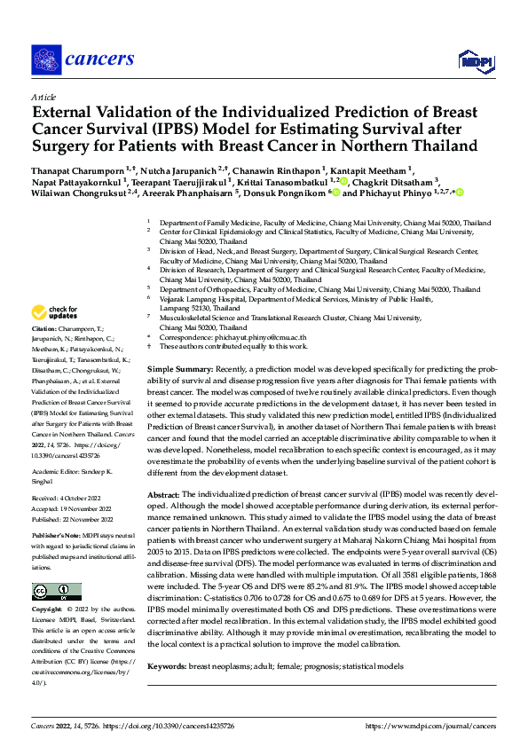 (PDF) External Validation of the Individualized Prediction of Breast Cancer Survival (IPBS ...