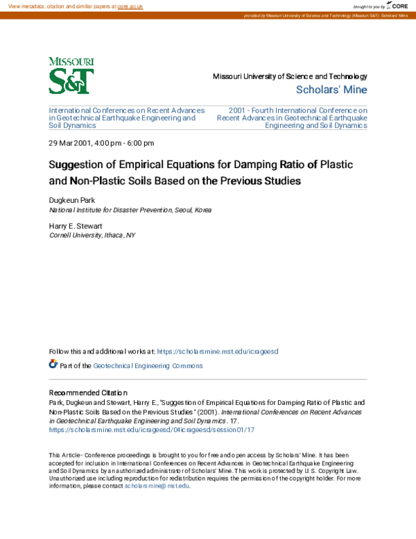 (PDF) Suggestion of Empirical Equations for Damping Ratio of Plastic ...