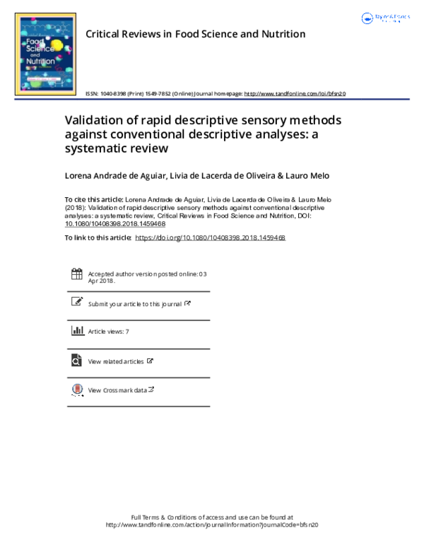 (PDF) Validation of rapid descriptive sensory methods against conventional descriptive analyses ...