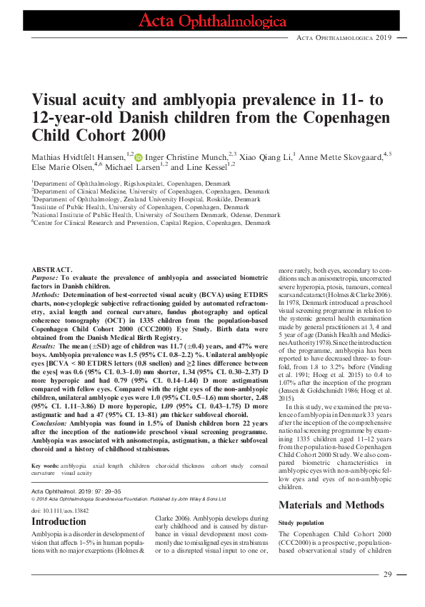 (PDF) Visual acuity and amblyopia prevalence in 11- to 12-year-old Danish children from the ...