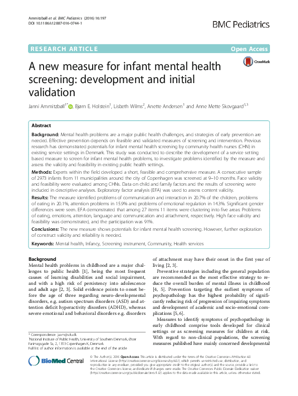 (PDF) A new measure for infant mental health screening: development and ...