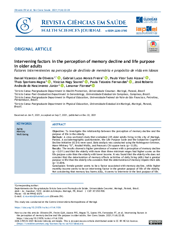 (PDF) Intervening factors in the perception of memory decline and life ...