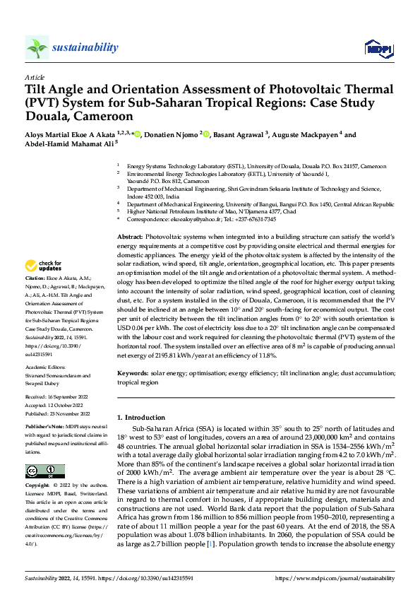 (PDF) Tilt Angle and Orientation Assessment of Photovoltaic Thermal ...