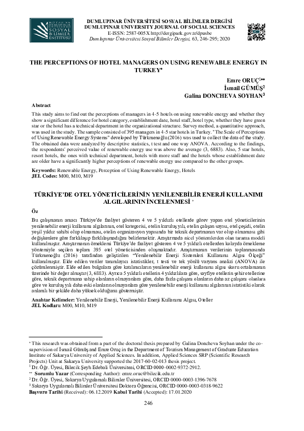 (PDF) Türki̇ye’De Otel Yöneti̇ci̇leri̇ni̇n Yeni̇lenebi̇li̇r Enerji̇ ...