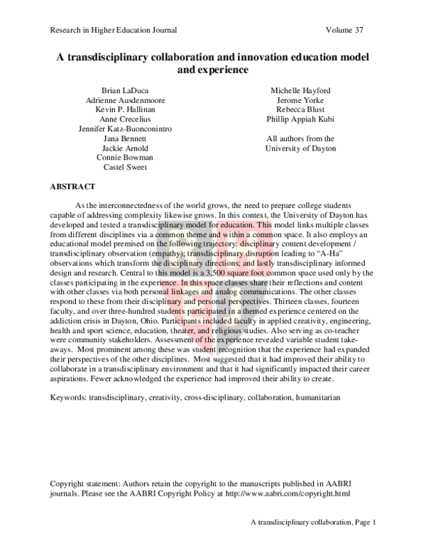 (PDF) Transdisciplinary Education Model for College Innovation