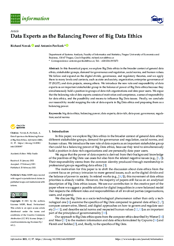 (PDF) Data Experts as the Balancing Power of Big Data Ethics
