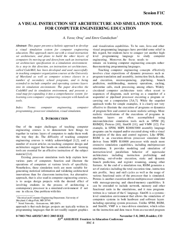 (PDF) A visual instruction set architecture and simulation tool for computer engineering education