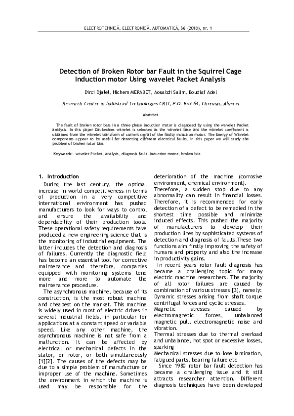 Pdf Detection Of Broken Rotor Bar Fault In The Squirrel Cage